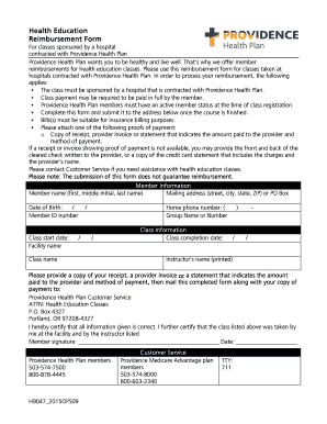 Fillable Online healthplans providence . Providence Health Plan Health Education Reimbursement ...