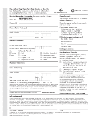 Fillable Online cms ysu Prescription Drug Claim Form/Coordination of Benefits - cms ysu Fax ...