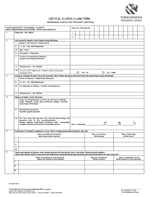 Fillable Online CRITICAL ILLNESS CLAIM FORM - tokiomarine.com Fax Email ...