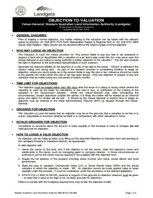Fillable Online Objection to valuation form - Landgate Fax Email Print ...