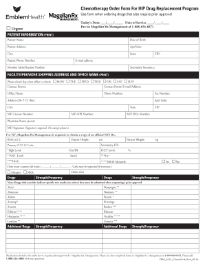 Fillable Online Chemotherapy Order Form For HIP Drug Replacement ...