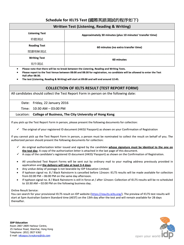 Fillable Online COLLECTION OF IELTS RESULT (TEST REPORT FORM) Fax Email ...