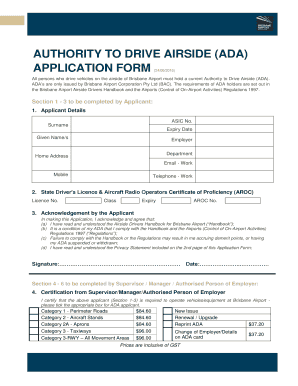 Fillable Online AUTHORITY TO DRIVE AIRSIDE (ADA) APPLICATION FORM Fax ...