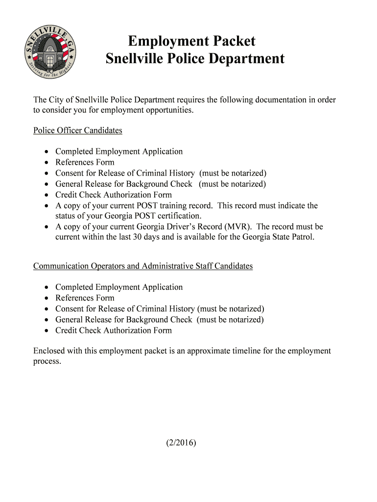 Fillable Online snellville Employment Packet Fax Email Print - pdfFiller
