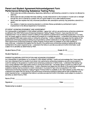 Fillable Online Parent and Student Agreement/Acknowledgement Form Fax ...