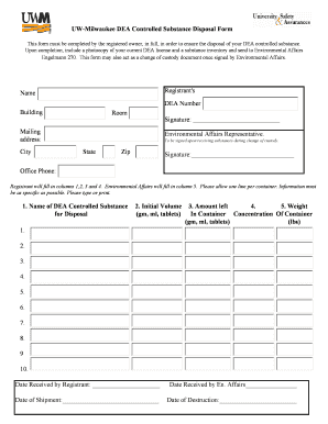 Fillable Online DEA Controlled Substances Disposal Procedure Because of ...