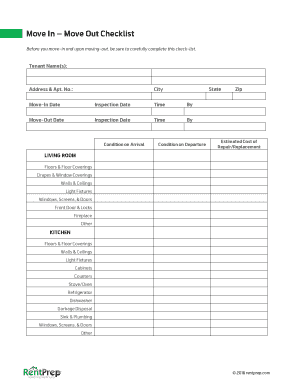 Fillable Online Move In Move Out Checklist Fax Email Print - pdfFiller