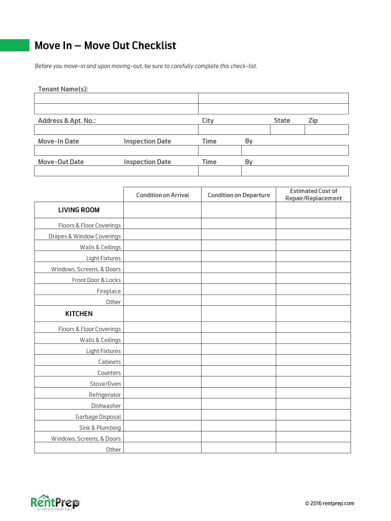 Fillable Online Move In Move Out Checklist Fax Email Print - pdfFiller