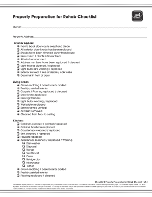 Fillable Online Property Preparation for Rehab Checklist Fax Email ...