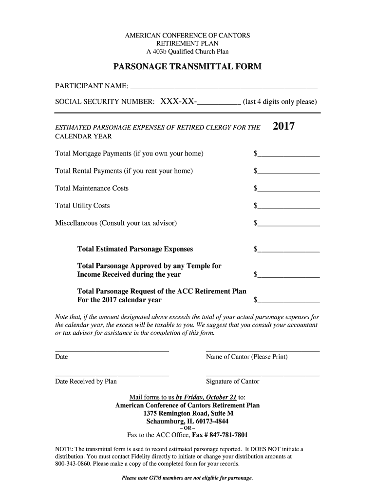 Fillable Online accantors PARSONAGE TRANSMITTAL FORM - accantors.org ...