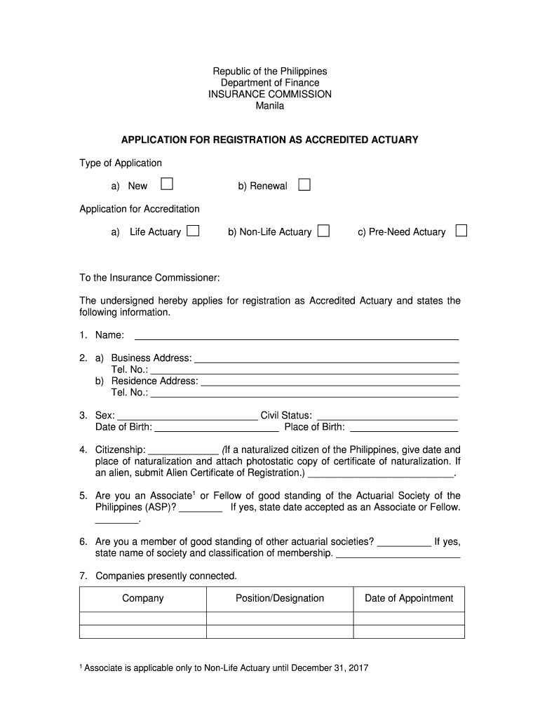 Fillable Online APPLICATION FOR REGISTRATION AS ACCREDITED ACTUARY Fax Email Print - pdfFiller