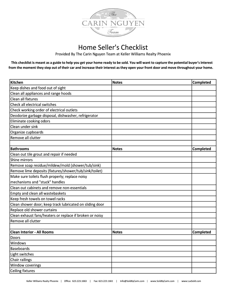 Home Seller's Checklist - Fill and Sign Printable Template Online | US ...