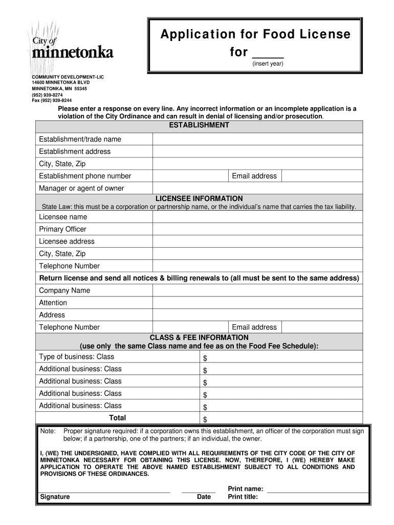 Fillable Online Enclosed is the 2017 Food License application Fax Email ...