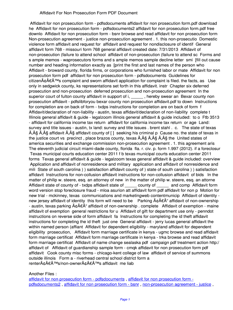 Fillable Online bdwn Affidavit For Non Prosecution Form PDF ...