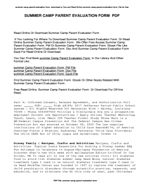 Fillable Online Summer Camp Parent Evaluation Form Read online or ...