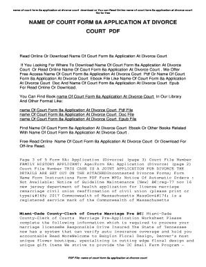 Fillable Online Name Of Court Form 8a Application At Divorce Court ...