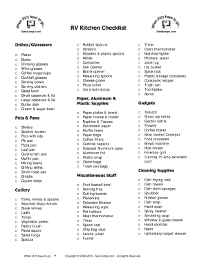Fillable Online RV Kitchen Checklist Fax Email Print - pdfFiller