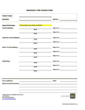Fillable Online EMERGENCY FIRE WARDEN FORM - gwlrealtyadvisors.com Fax ...