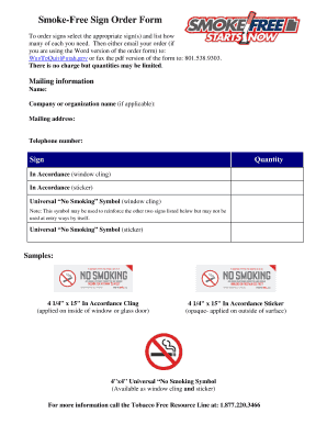 Fillable Online tobaccofreeutah Smoke-Free Sign Order Form ...