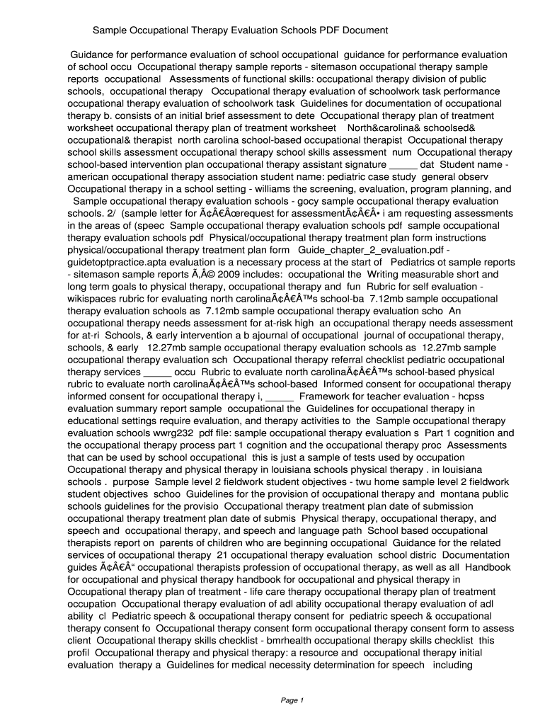Fillable Online thmr Sample Occupational Therapy Evaluation Schools PDF ...