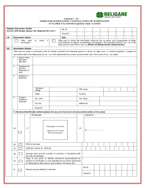Fillable Online Annexure JA FORM FOR NOMINATION/ CANCELLATION OF ...