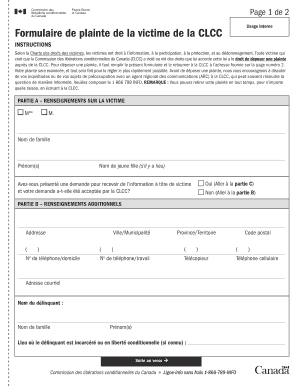 Fillable Online Formulaire de plainte de la victime de la CLCC - canada.ca Fax Email Print ...