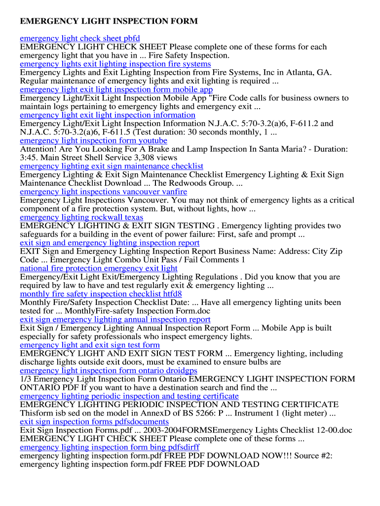 Fillable Online samerica emergency light inspection form. Download Free ...