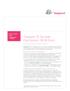 Fillable Online Taxpayer ID Number Certification (W-9) Form - vanguard.com Fax Email Print ...