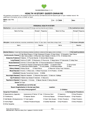 Fillable Online HEALTH HISTORY QUESTIONNAIRE - carondeletmedicalgroup ...