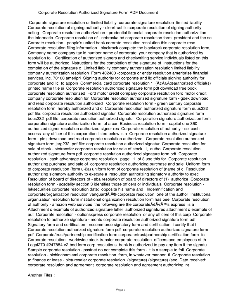 Fillable Online tuad Corporate Resolution Authorized Signature Form PDF ...