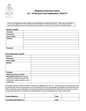 Fillable Online sgs lincs sch Busary Application Form 2016/2017 ...