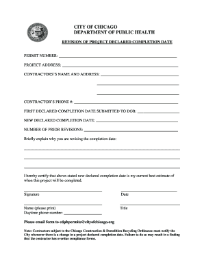 Fillable Online cityofchicago Revision of project declared completion ...