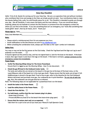Fillable Online Duty Day Checklist Fax Email Print - pdfFiller