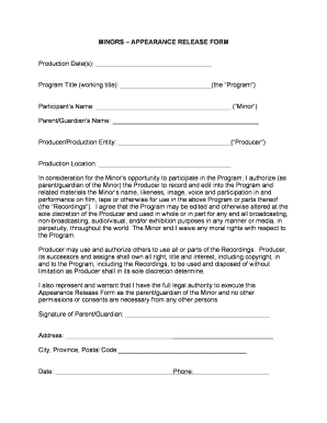 Fillable Online tvo MINORS APPEARANCE RELEASE FORM - tvo.org Fax Email Print - pdfFiller