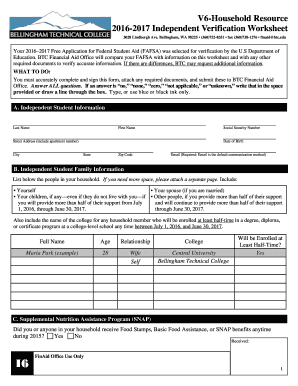 Fillable Online btc I6-INDEP Household Resource 16-17 - Verification Worksheet.pub Fax Email ...