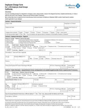 Fillable Online Employee Change Form For 1 1 Employee Small Groups California Fax Email Print ...