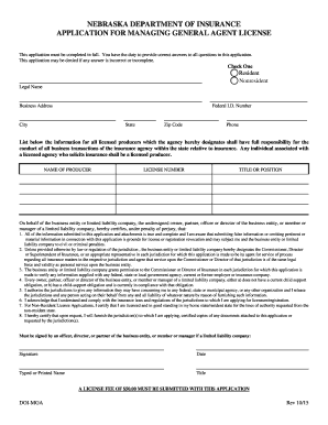 Fillable Online NEBRASKA DEPARTMENT OF INSURANCE APPLICATION FOR ...