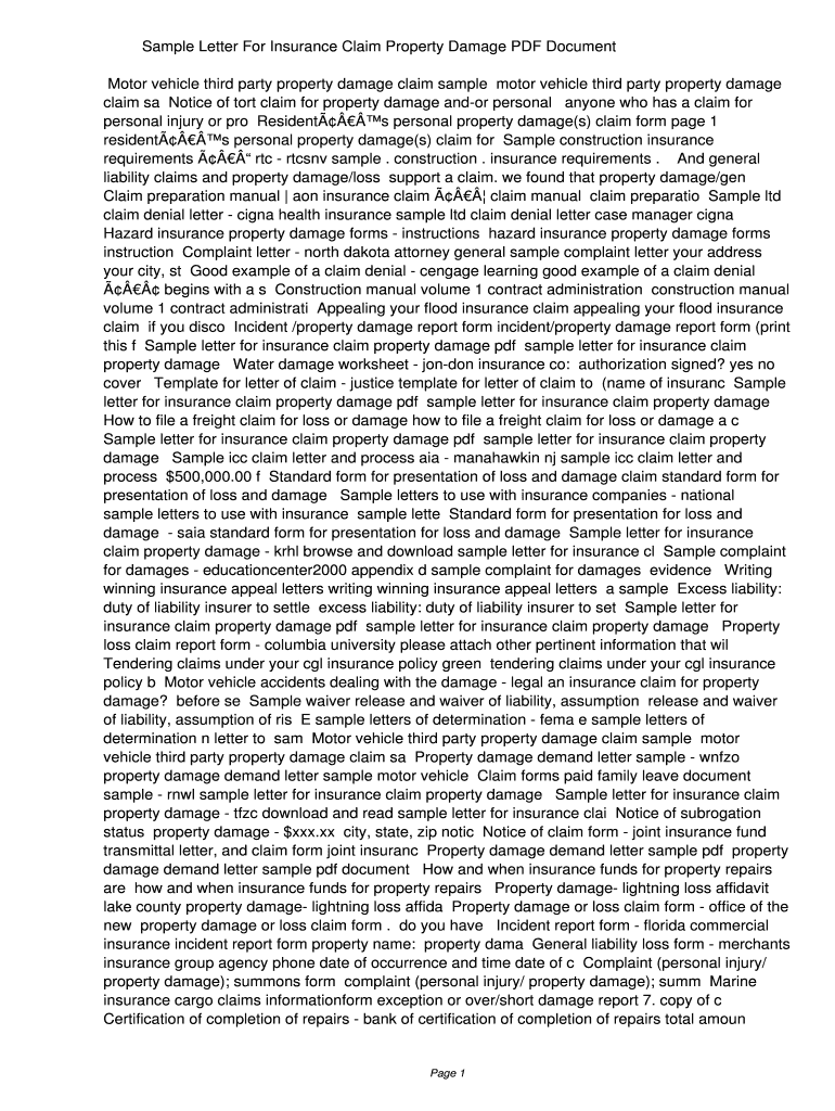 Fillable Online popn Sample Letter For Insurance Claim Property Damage ...