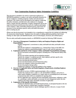 Fillable Online New Construction Employee Safety Orientation Guidelines ...