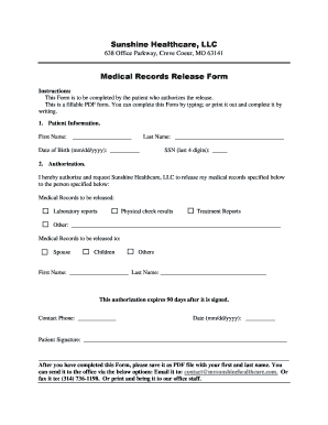 Fillable Online Sunshine Healthcare, LLC Fax Email Print - pdfFiller