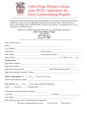 Fillable Online vfmac Valley Forge Military College Army ROTC ...