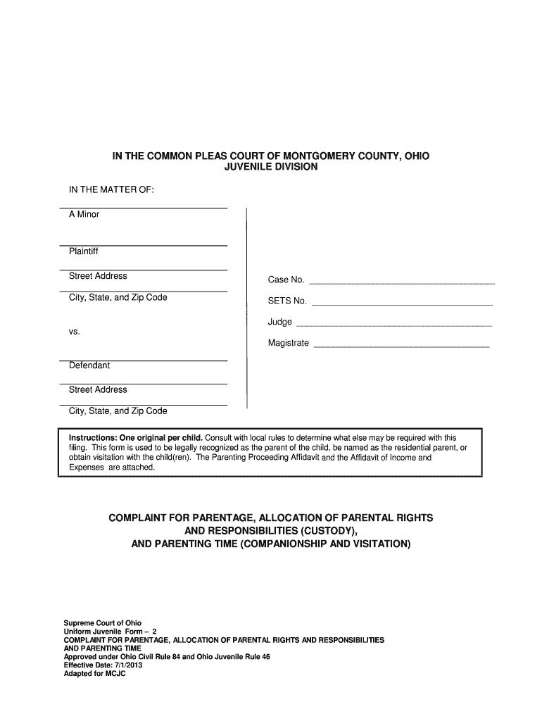 Fillable Online Paternity, Custody, Child Support and/or Visitation for a Parent Fax Email Print ...