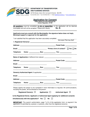Fillable Online APPLICATION FOR CONSENT - northglengarry.ca Fax Email ...