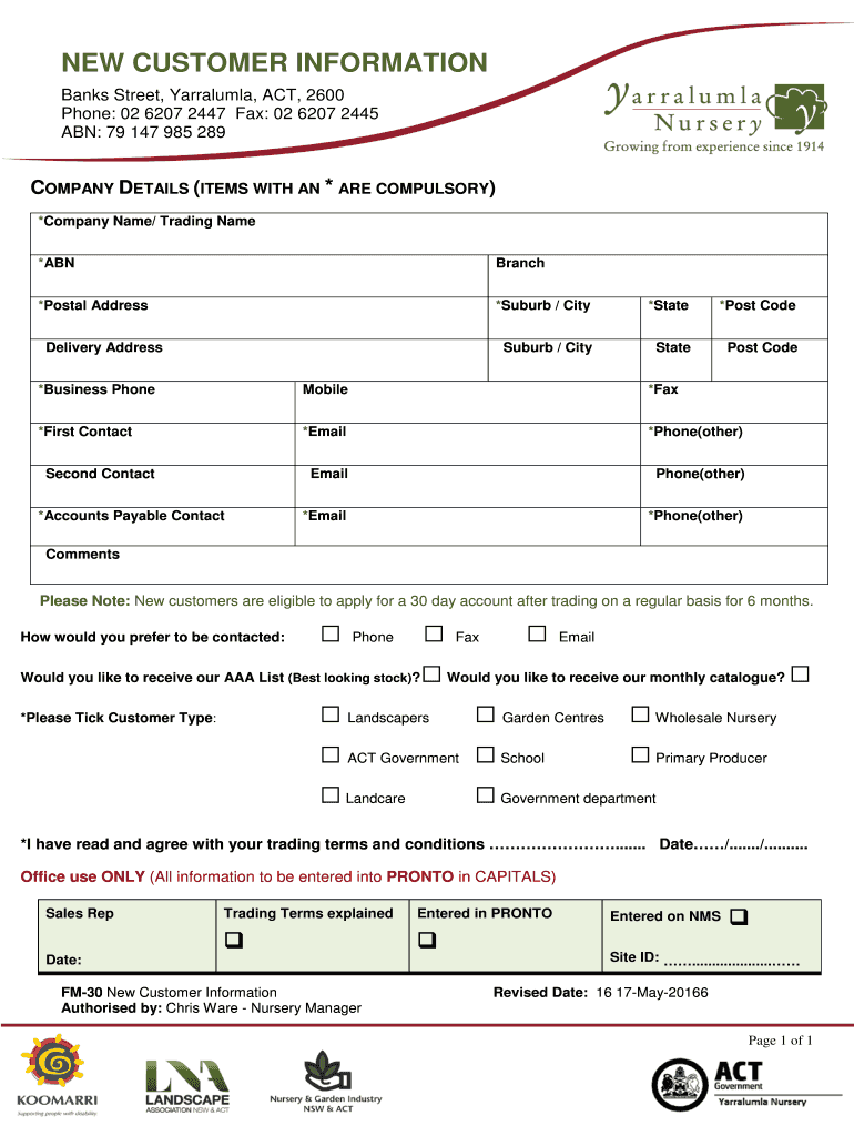 Fillable Online tccs act gov New Customer Information Form. New ...
