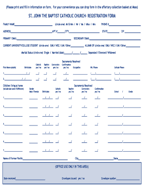 Fillable Online ST. JOHN THE BAPTIST CATHOLIC CHURCH REGISTRATION FORM ...