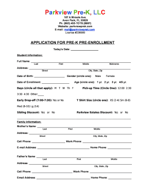 Fillable Online Pre-K Pre-Enrollment Form Fax Email Print - pdfFiller
