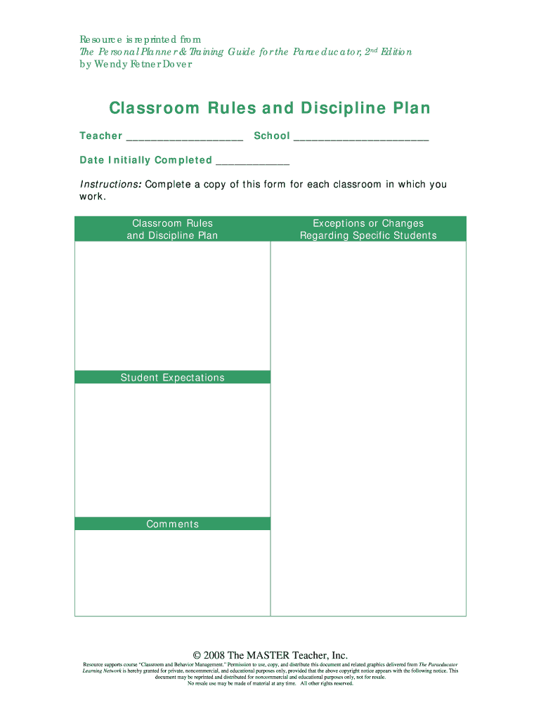 Fillable Online pdnow CLASSROOM RULES AND DISCIPLINE PLAN FORM.doc ...