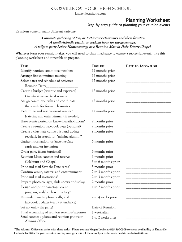 Fillable Online Step-by-step guide to planning your reunion events Fax ...