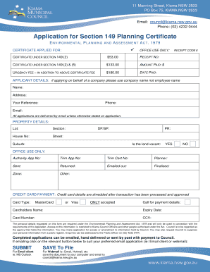Fillable Online kiama nsw gov Application for Section 149 Planning ...