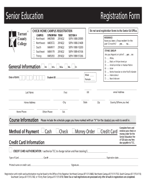 Fillable Online tccd Spring 2017 Senior Education Registration Form Fax ...